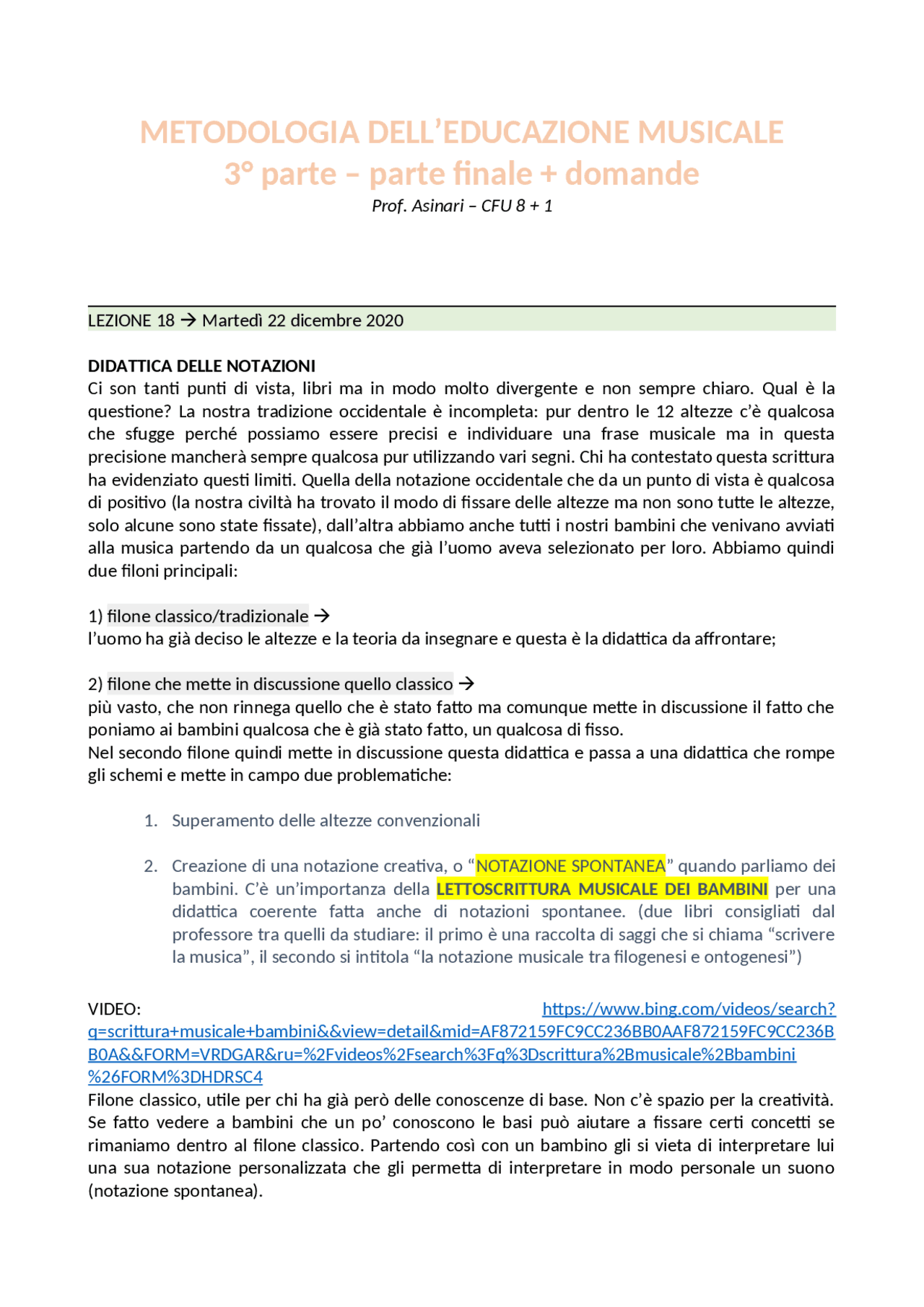 Metodologia Educazione Musicale 3° Parte Con Domande Docsity