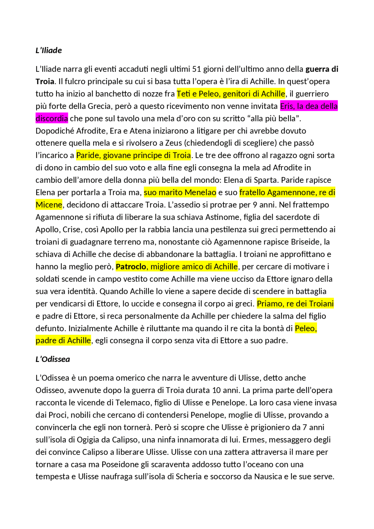 Iliade E Odissea Riassunti Docsity