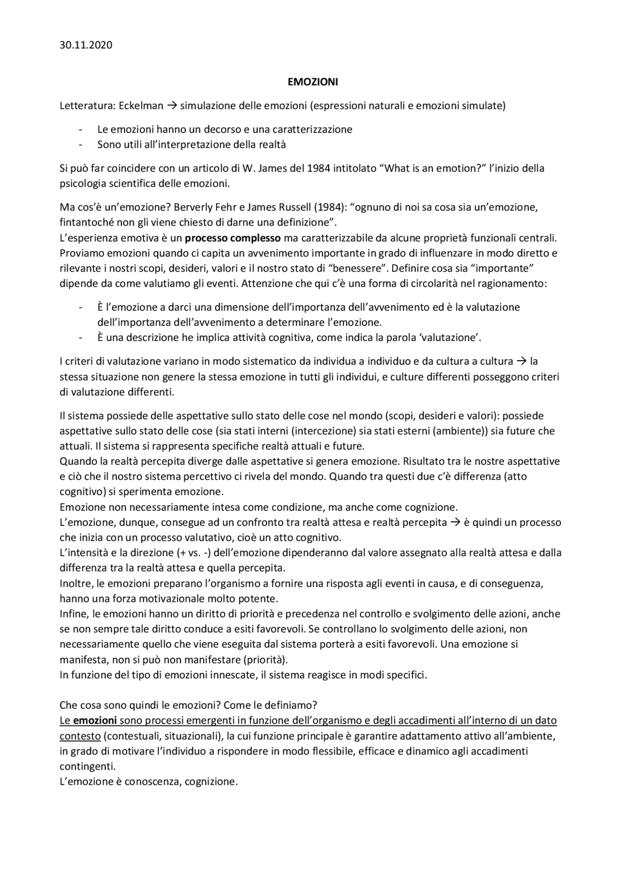 Appunti Argomento Emozioni Docsity