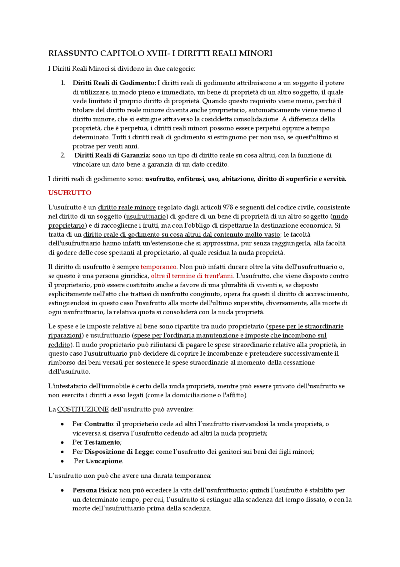 Diritti Reali Minori Riassunto Diritto Privato Docsity