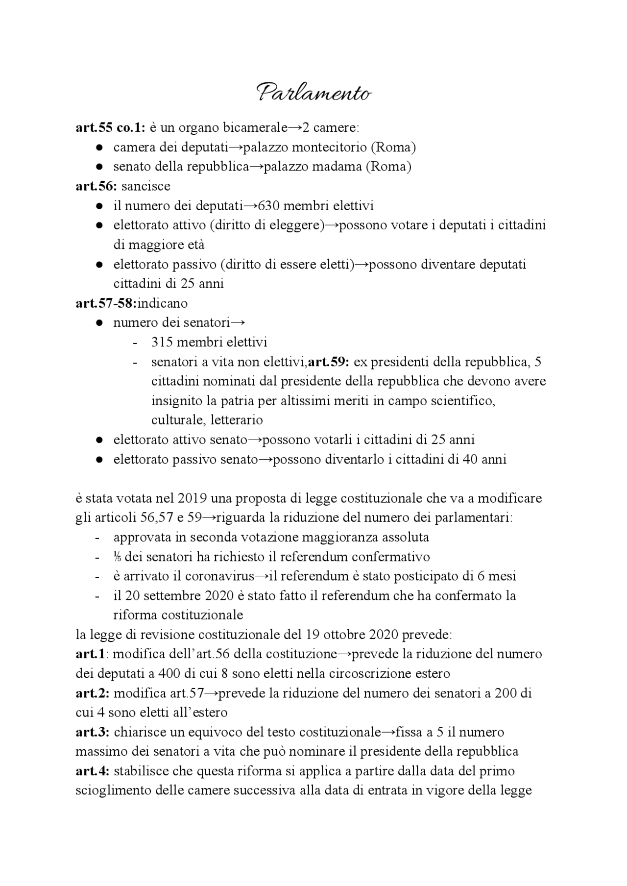 Parlamento Appunti Integrati Al Libro Docsity