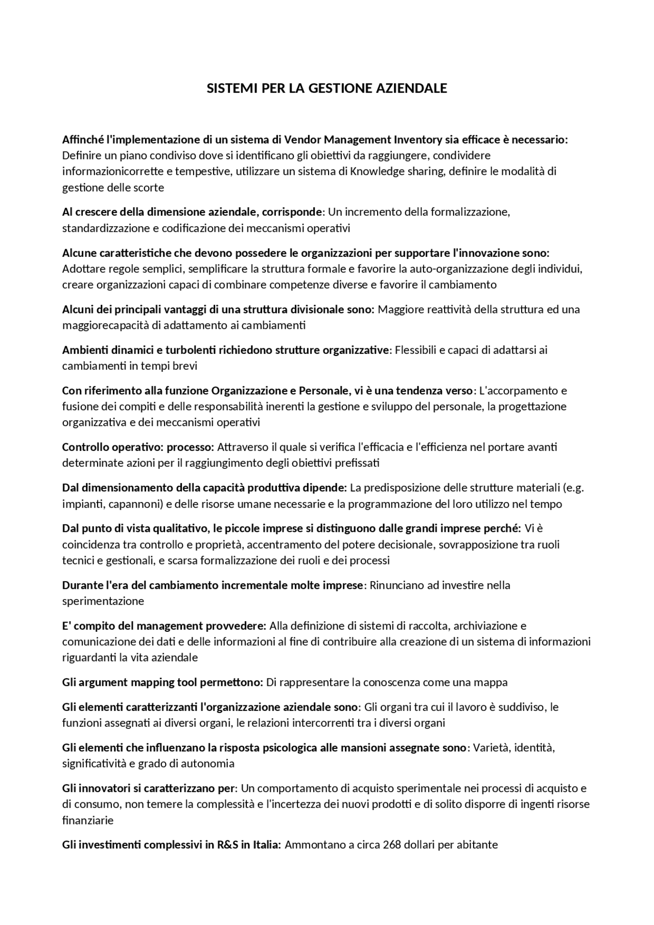 Sistemi Per La Gestione Aziendale Docsity