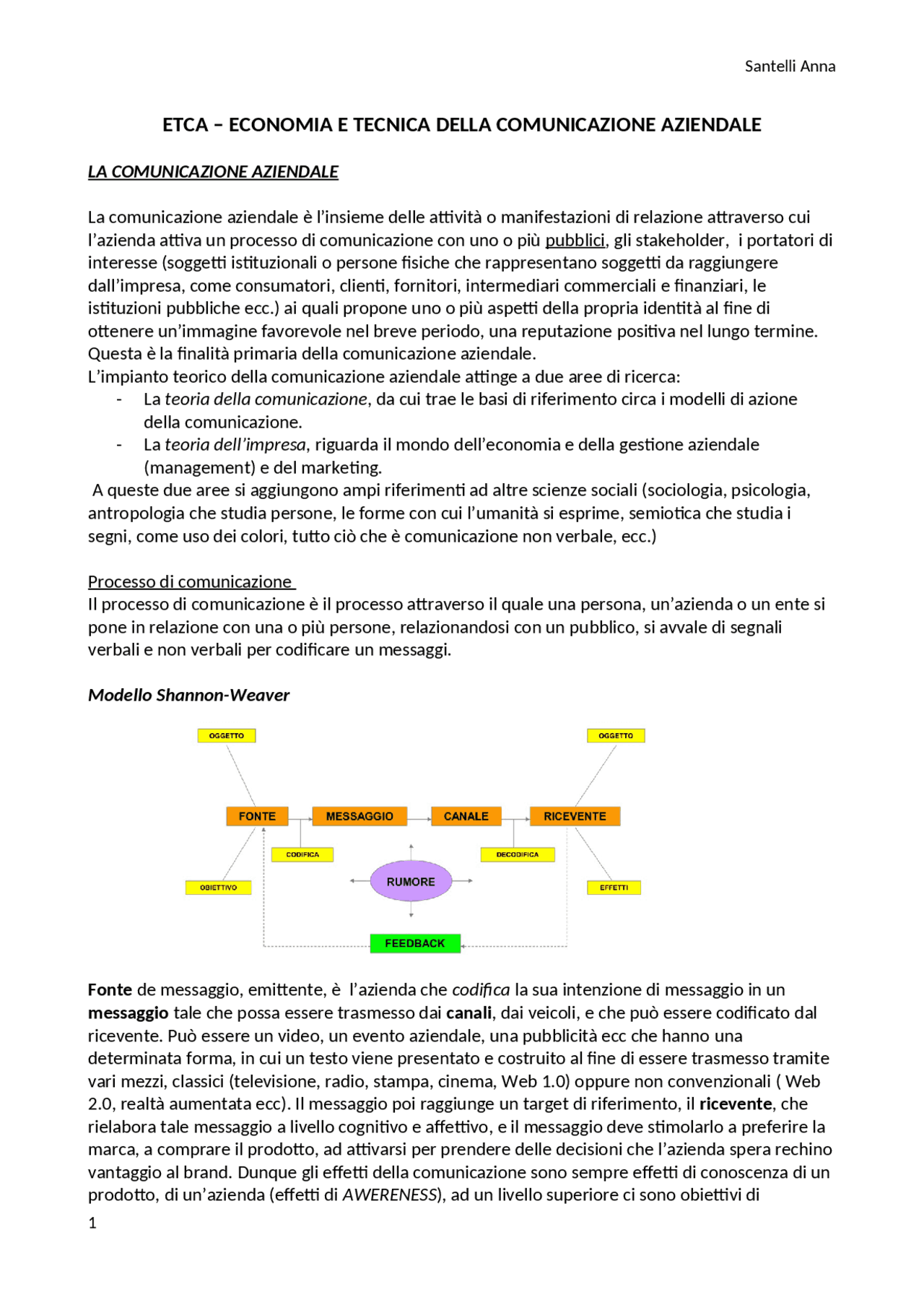 ETCA - Economia e tecnica della comunicazione aziendale - Docsity