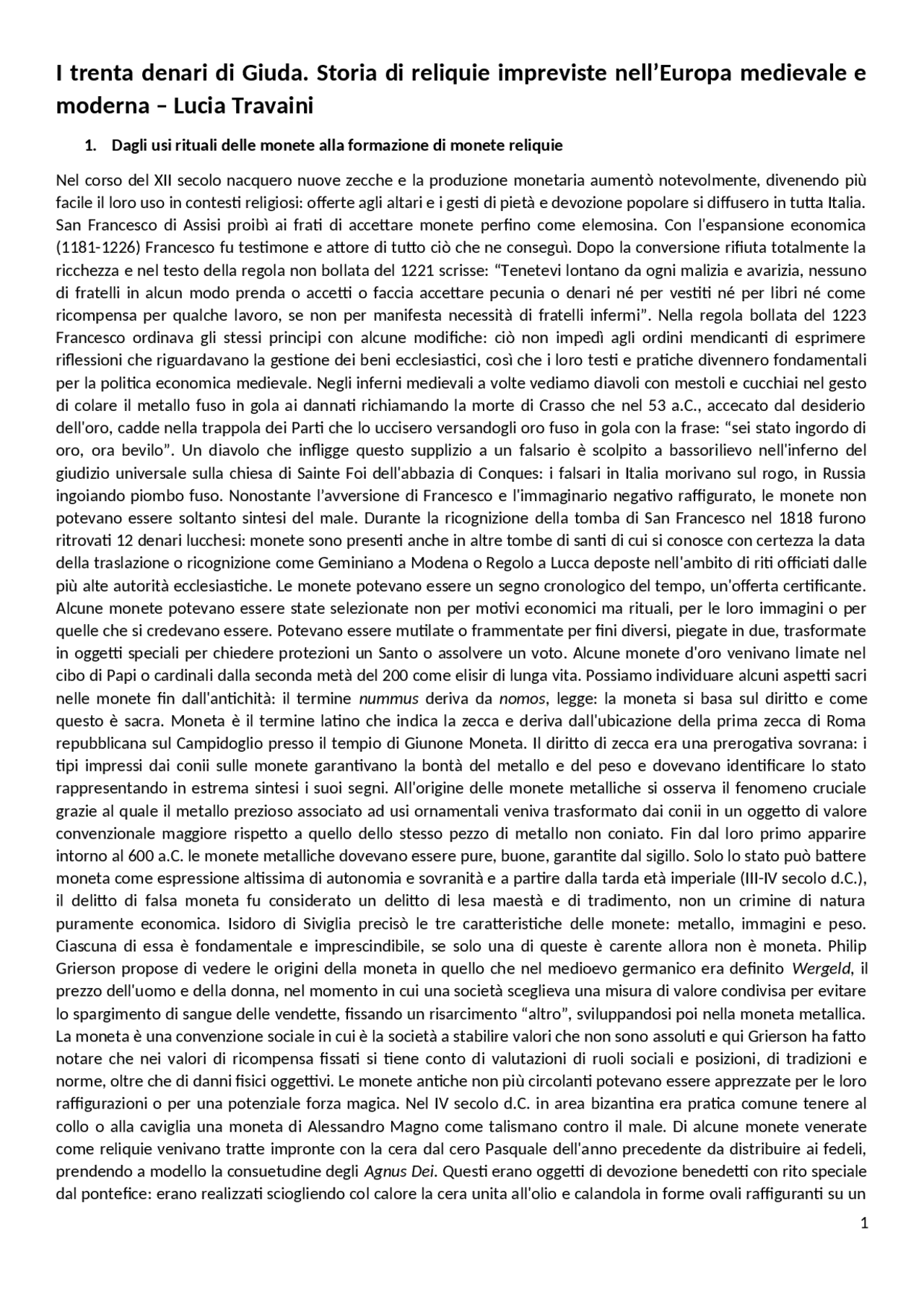 I Trenta Denari Di Giuda Sintesi Del Corso Di Numismatica Docsity