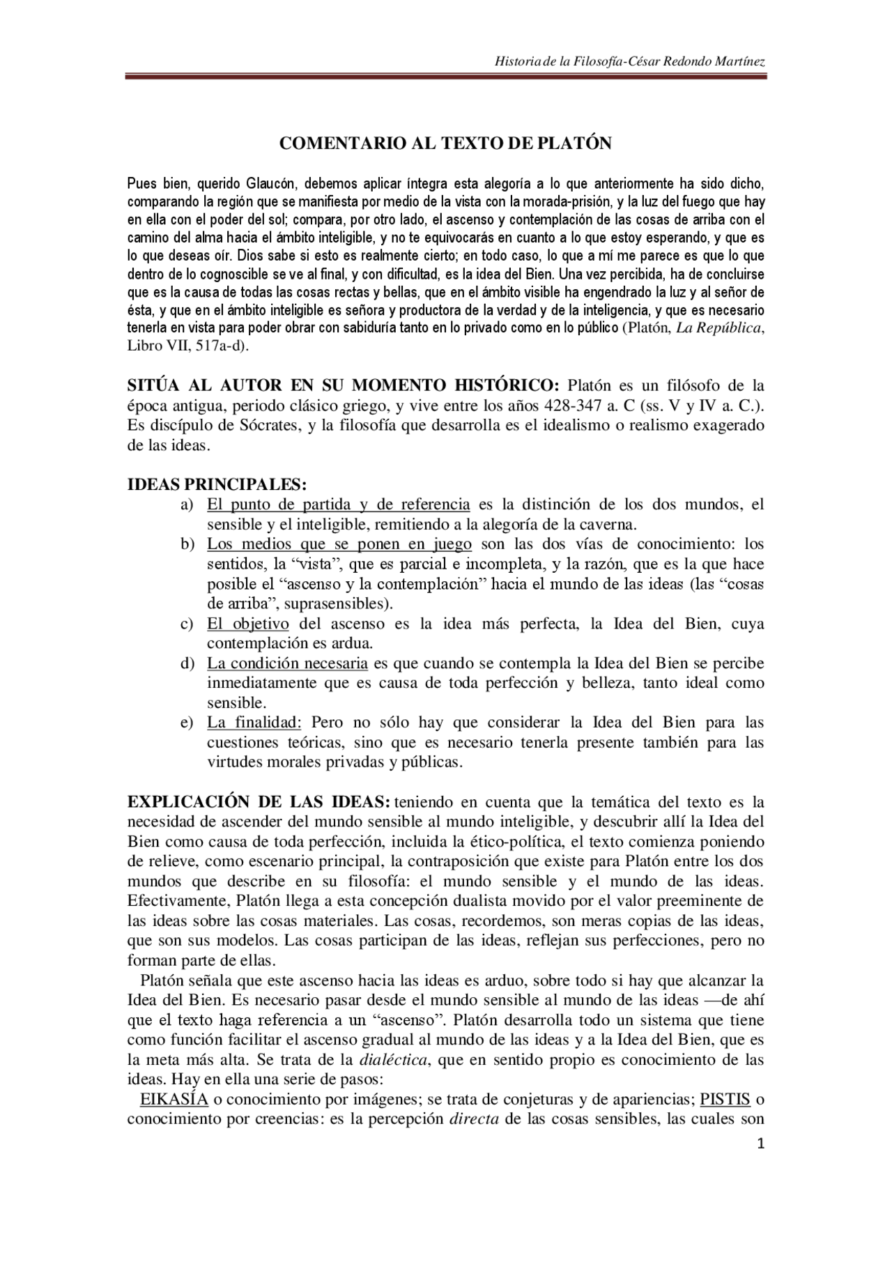 comentario texto de platon | Monografías, Ensayos de Historia de la ...