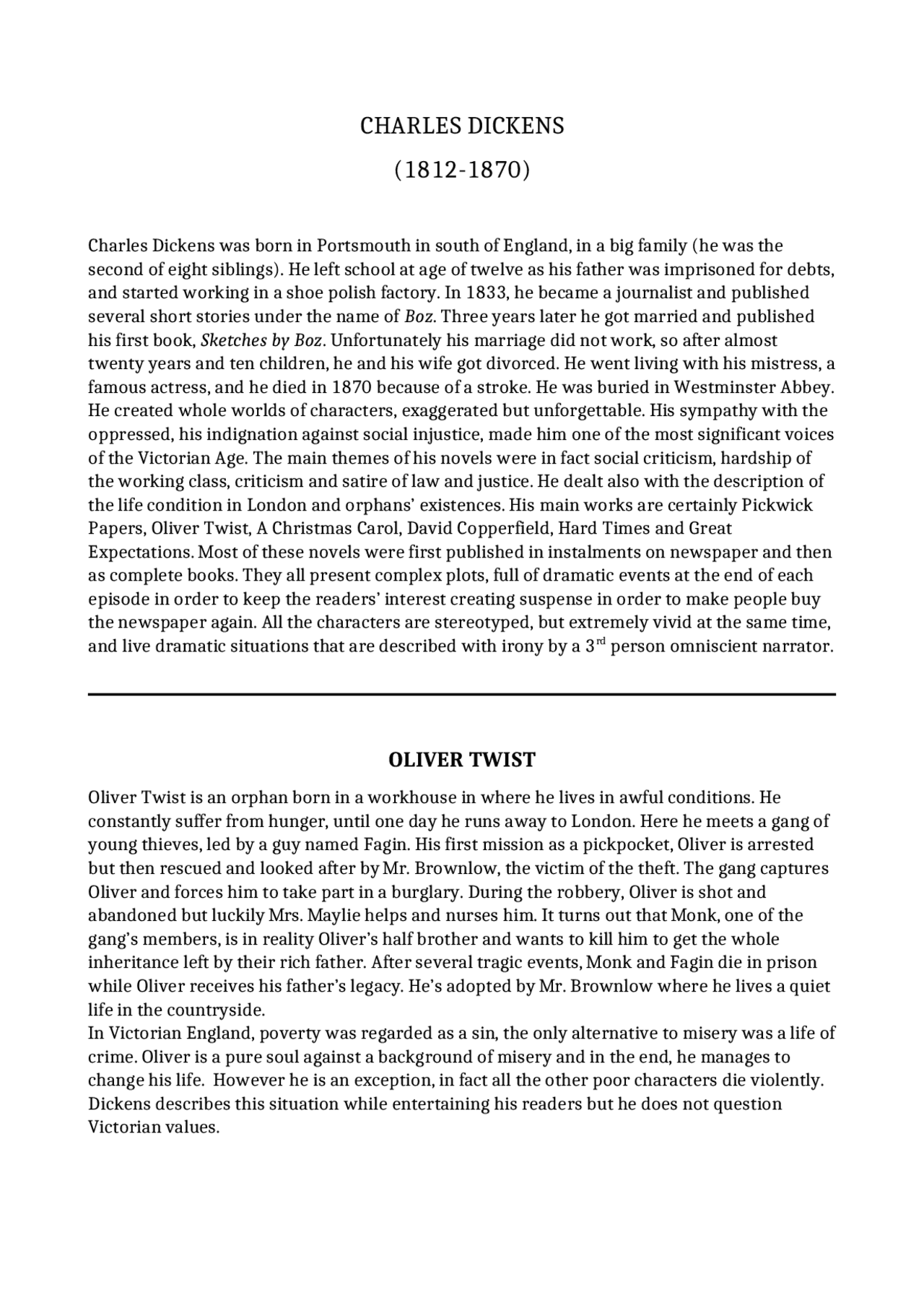 Sintesi Charles Dickens Docsity