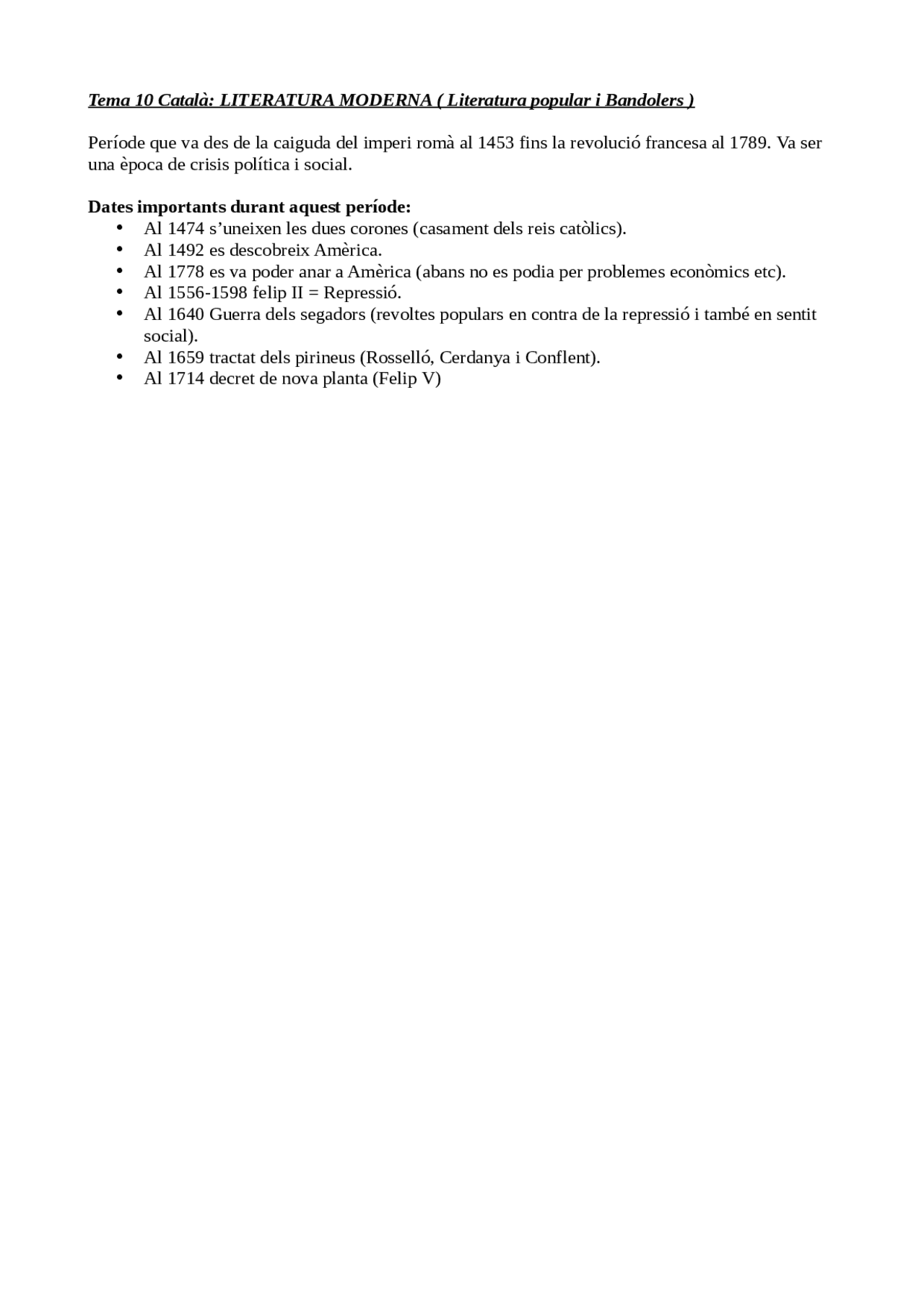 Resum Tema 10 Literatura Catalana Docsity