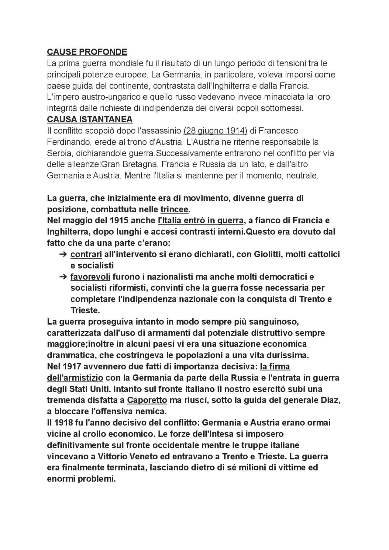 Prima Guerra Mondiale Docsity