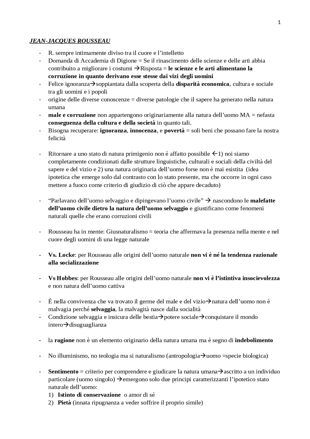 Riassunto Schematico Rousseau Docsity