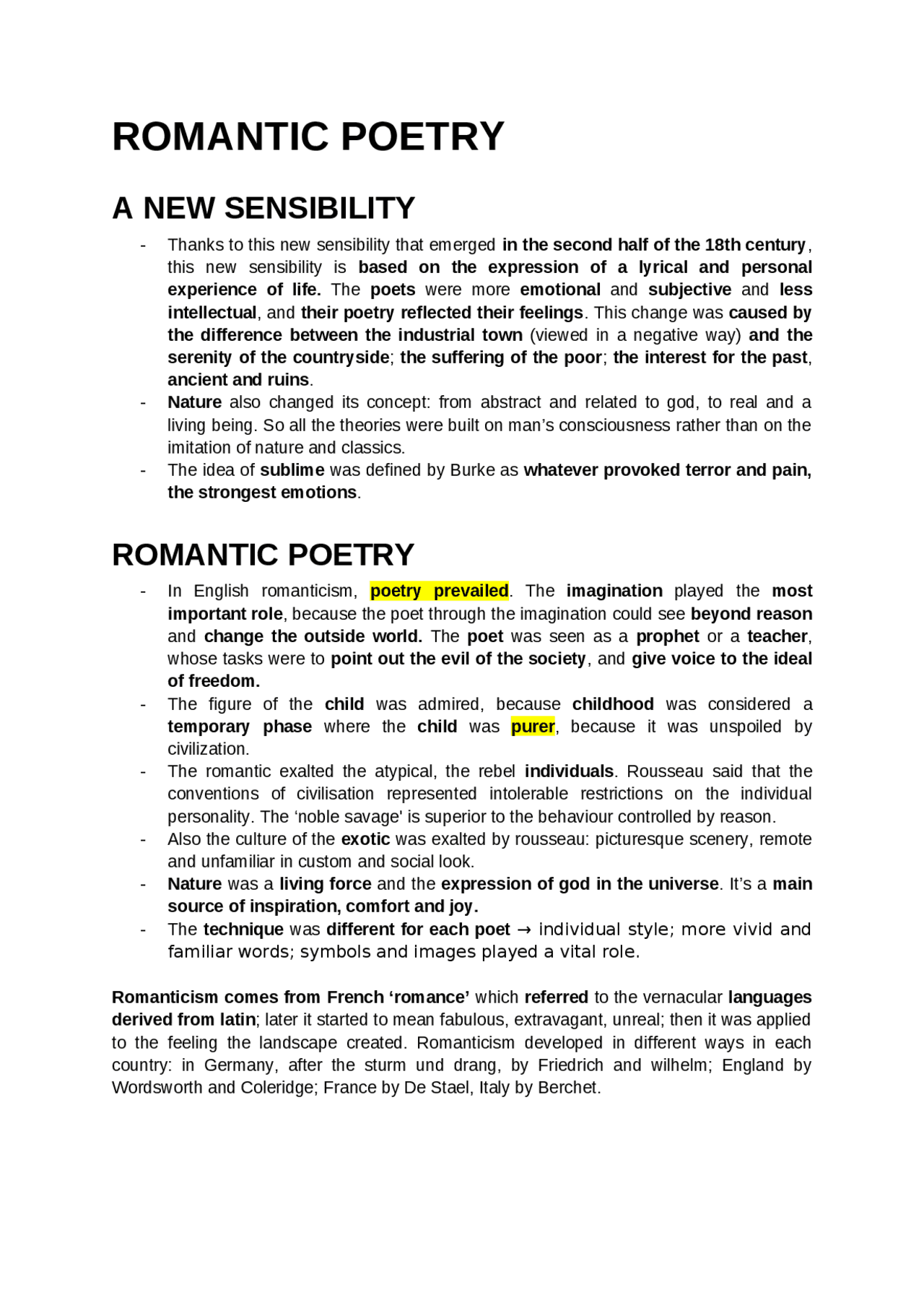 Romantic Poetry Blake Wordsworth Coleridge Docsity
