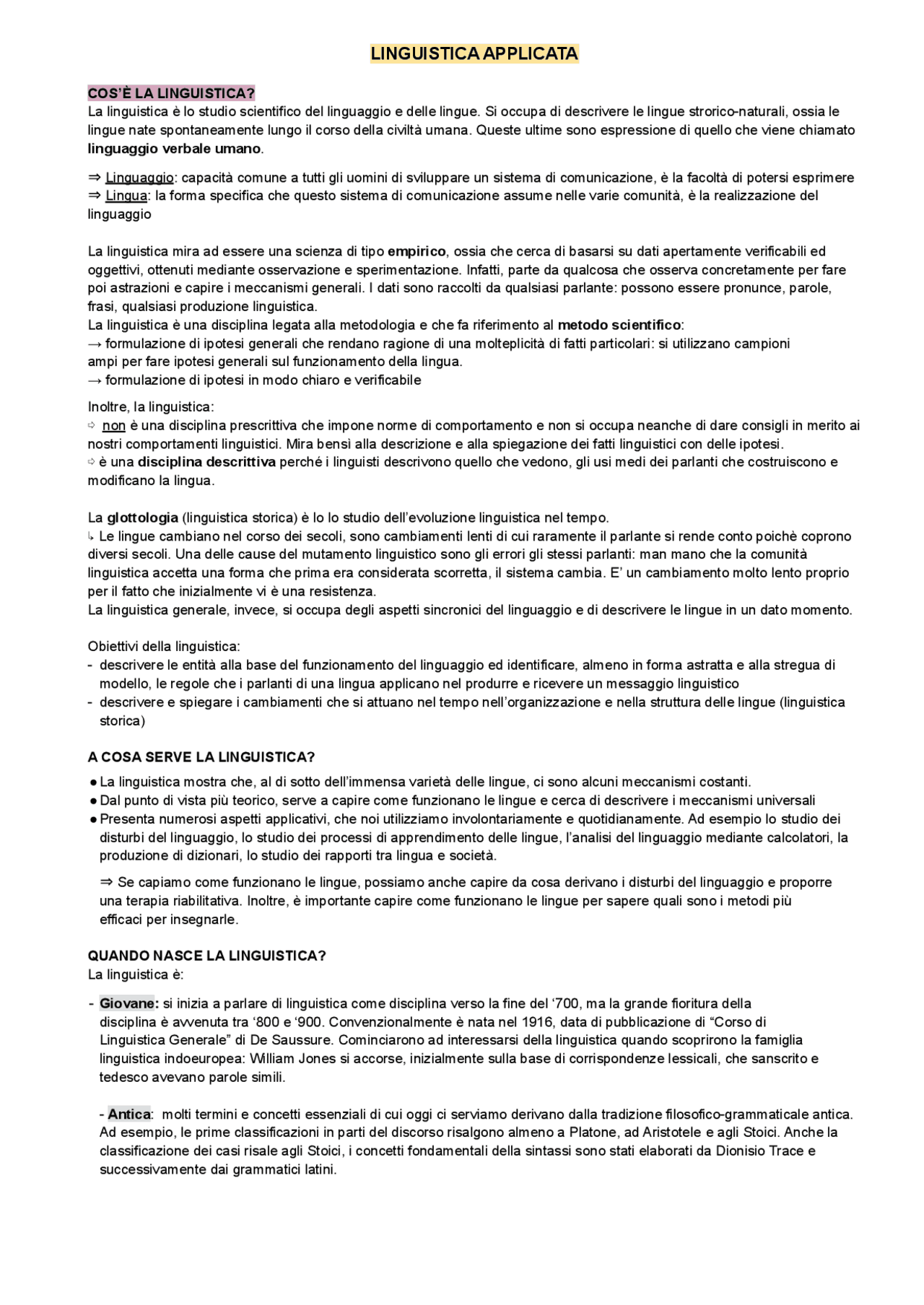 Linguistica Applicata Docsity