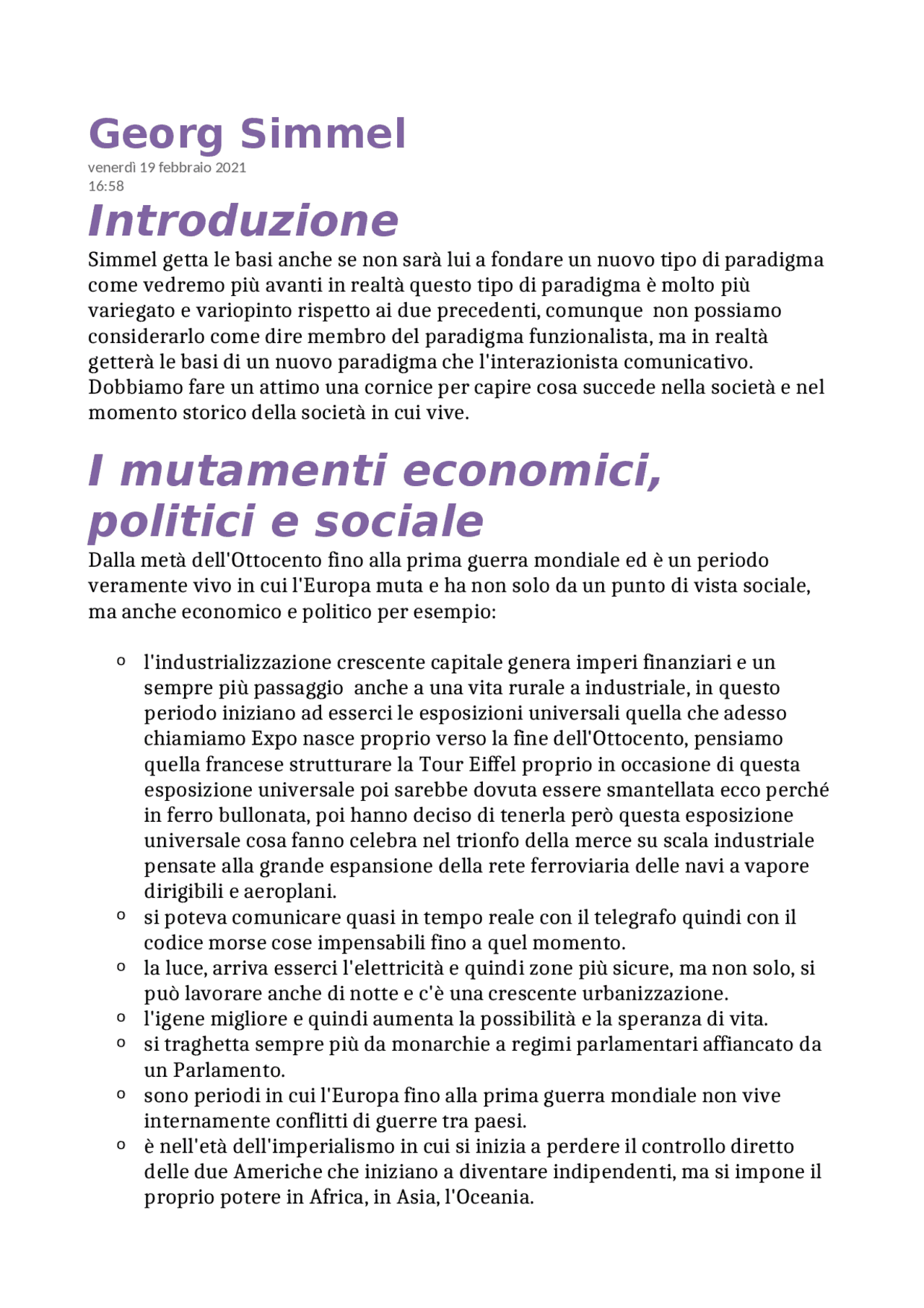Lezione George Simmel Docsity