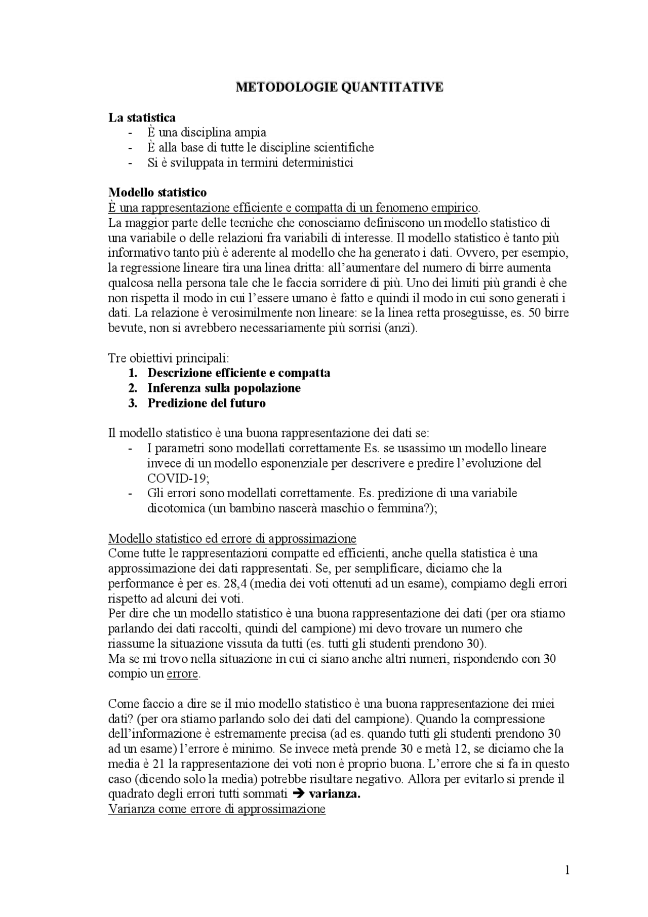 Metodologie Quantitative Appunti Tabelle Esempi Docsity
