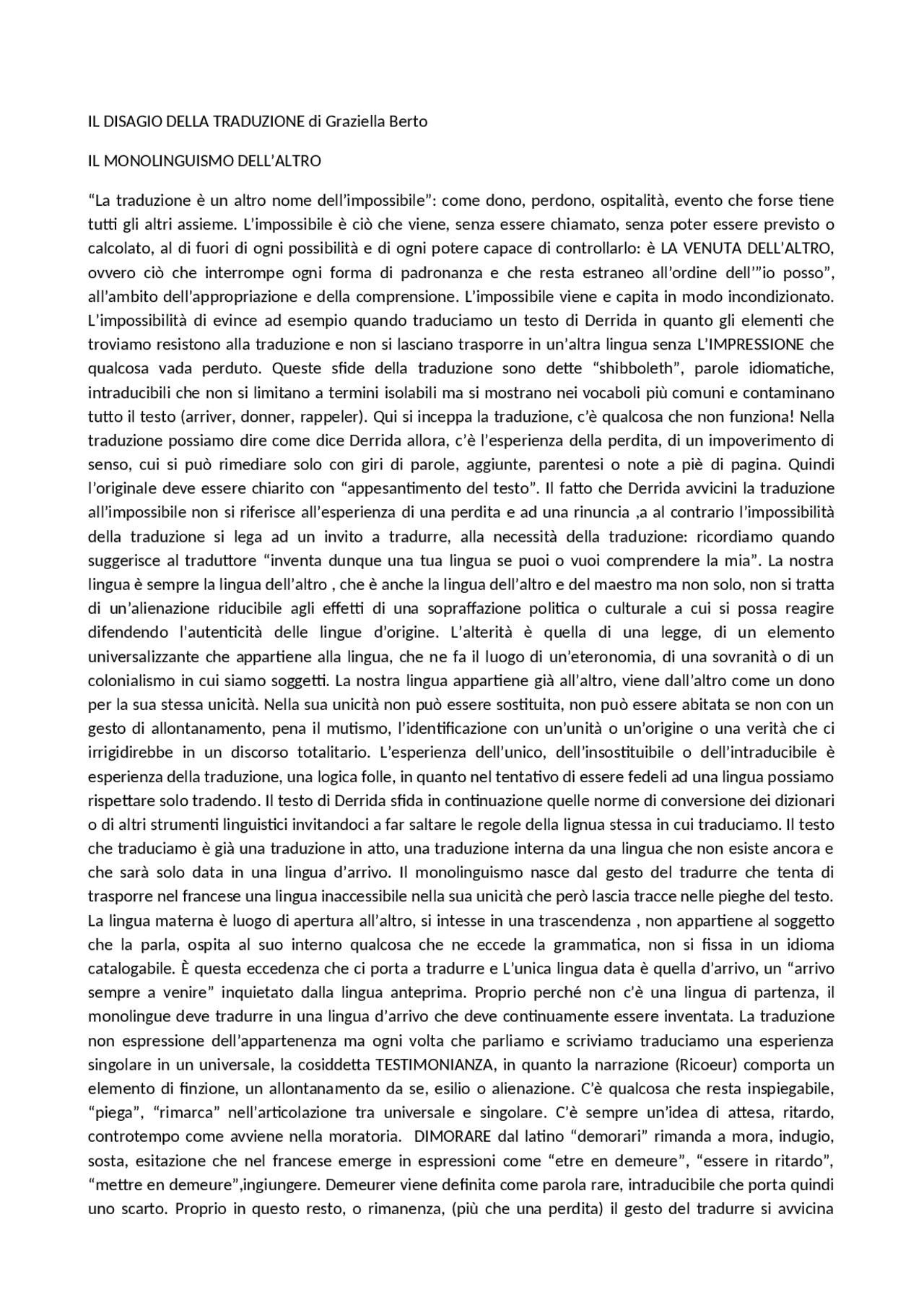 Il Disagio Della Traduzione Di Graziella Berto Docsity