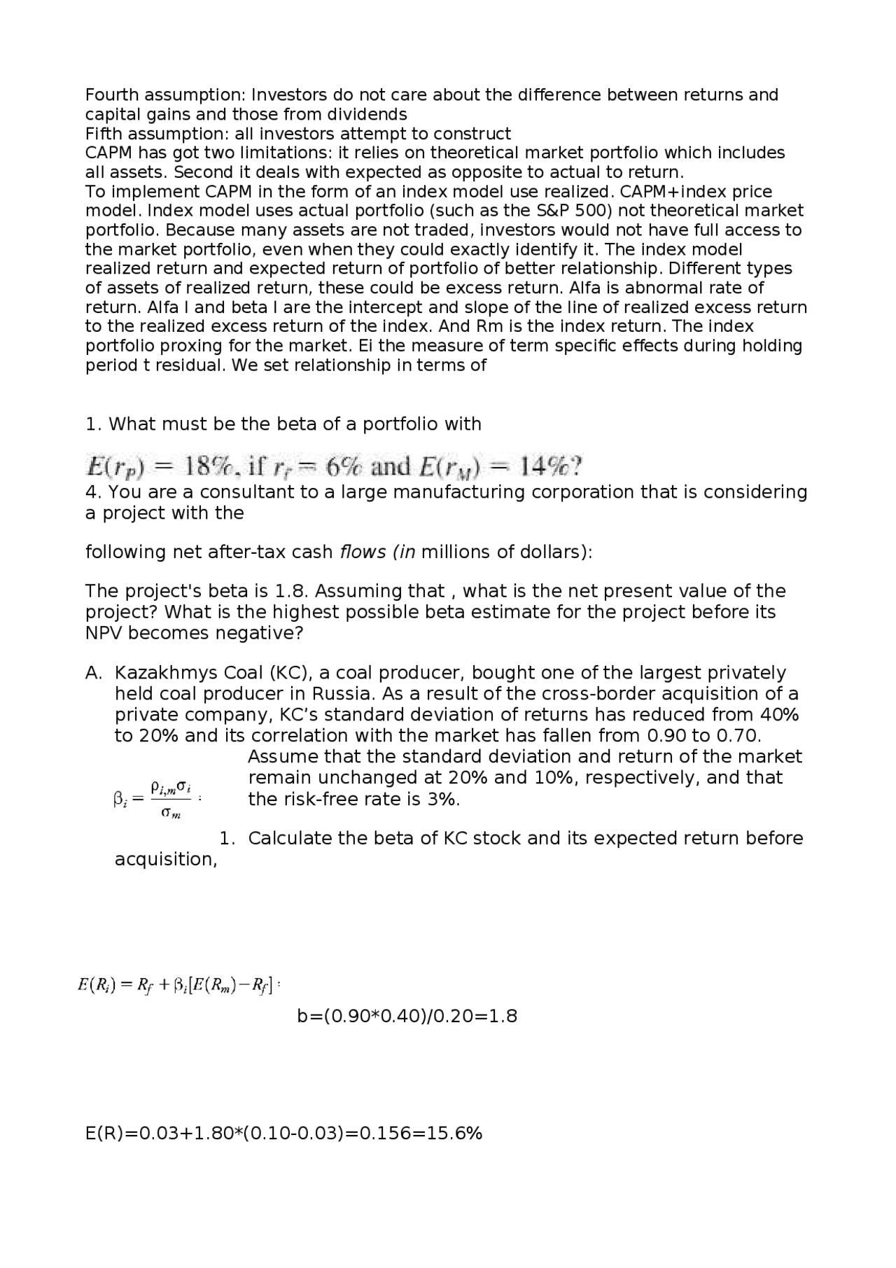 Задачи по Capital Asset Pricing Model Docsity