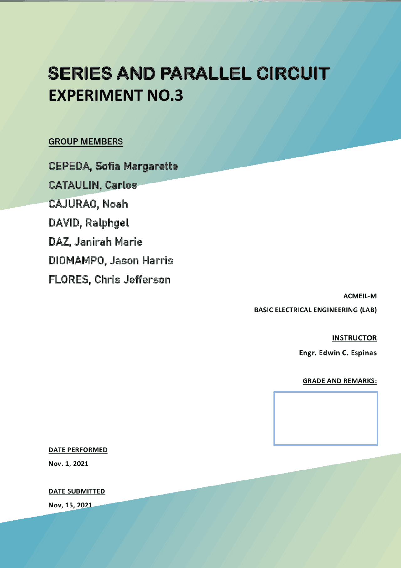 Experiment No 3 Parallel And Series Circuit Docsity