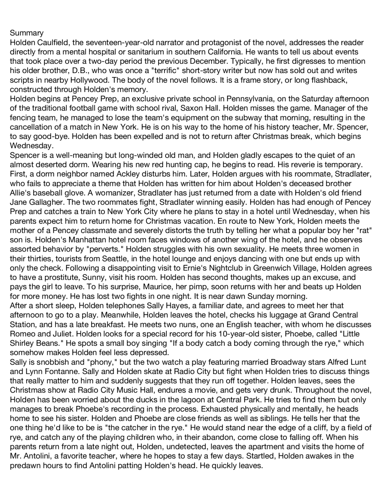 The Catcher in The Rye Analysis - Docsity