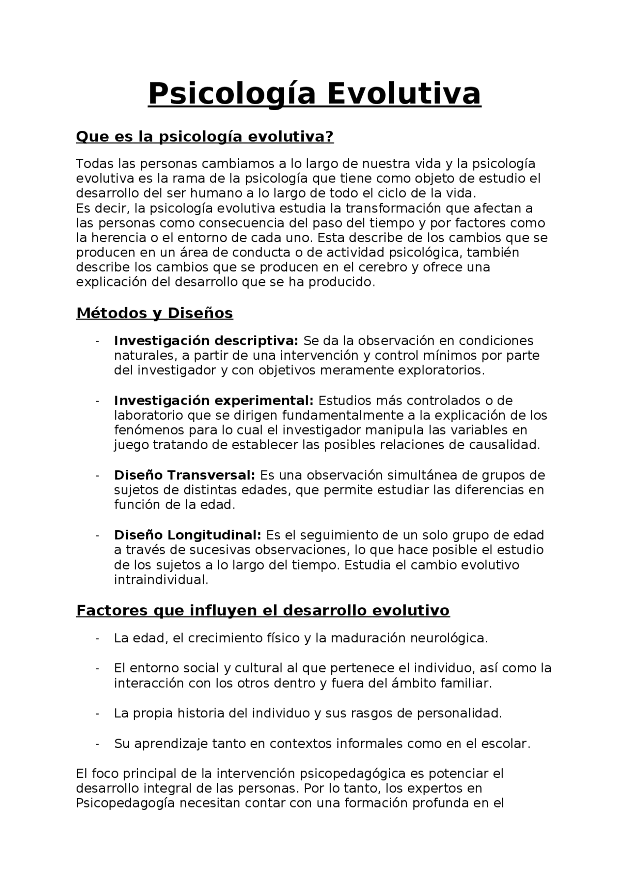 Psicología Evolutiva Docsity