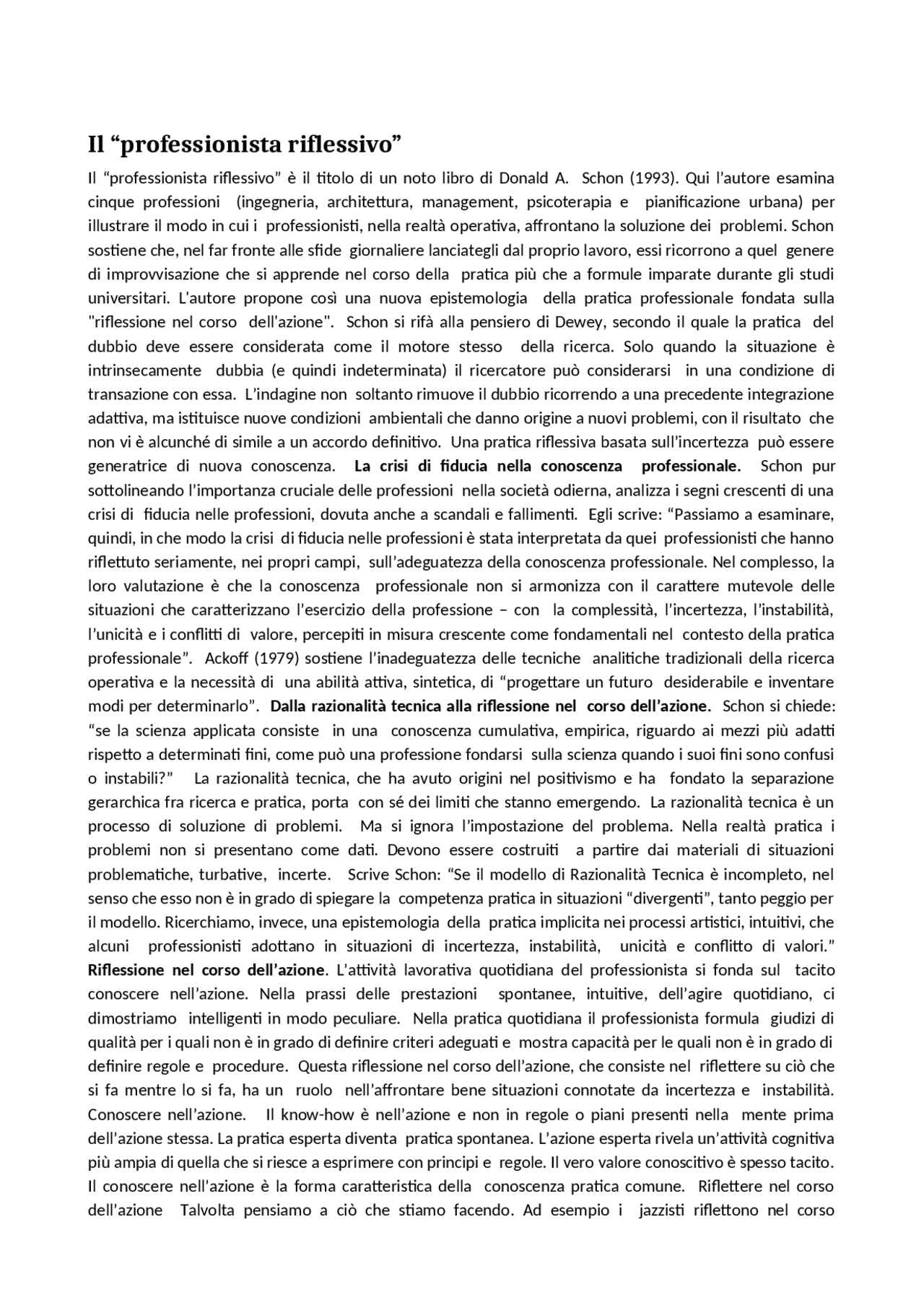 Il professionista riflessivo - Docsity