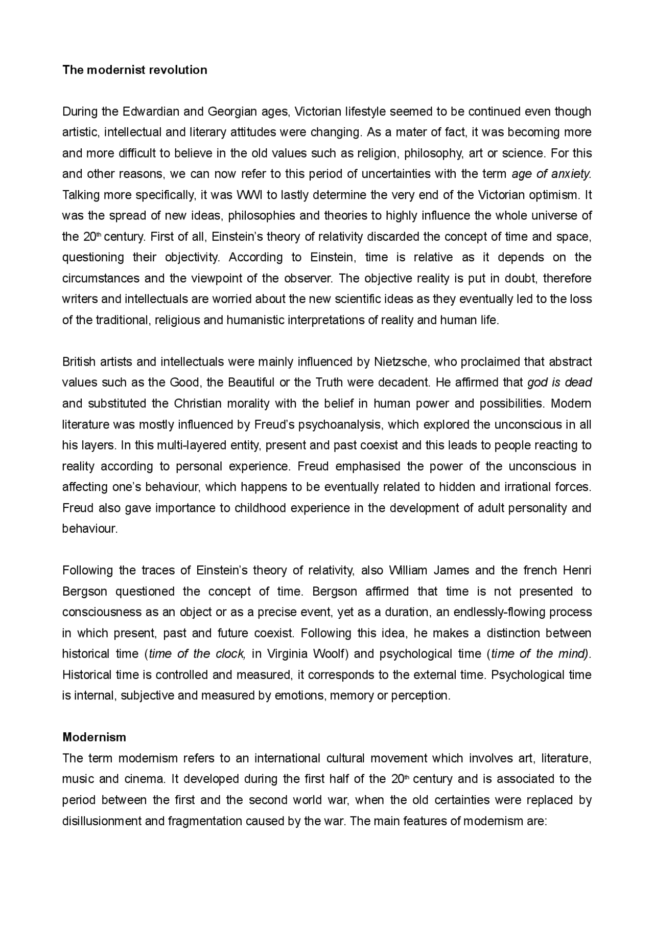 The Modernism In England Docsity