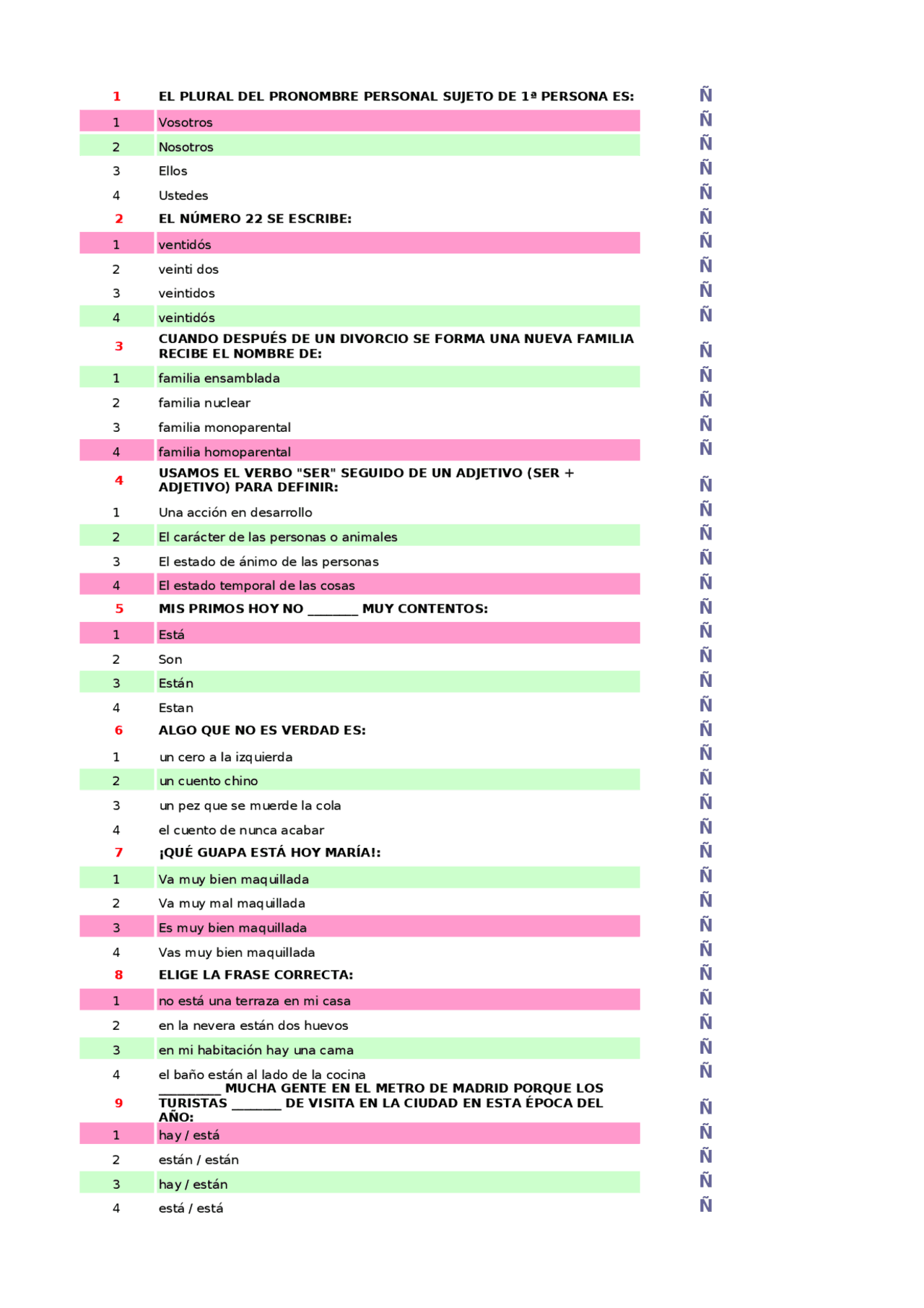 Test Lingua Spagnola Docsity