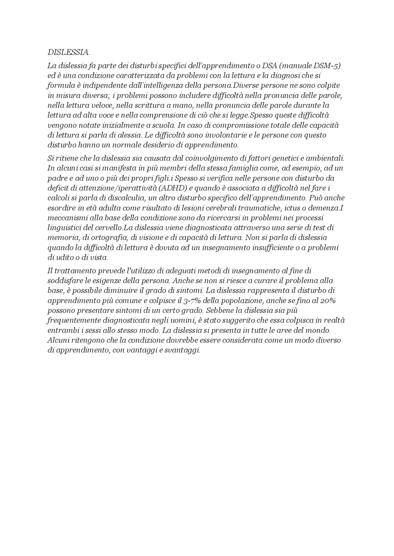 Dislessia Dsa Appunti Docsity