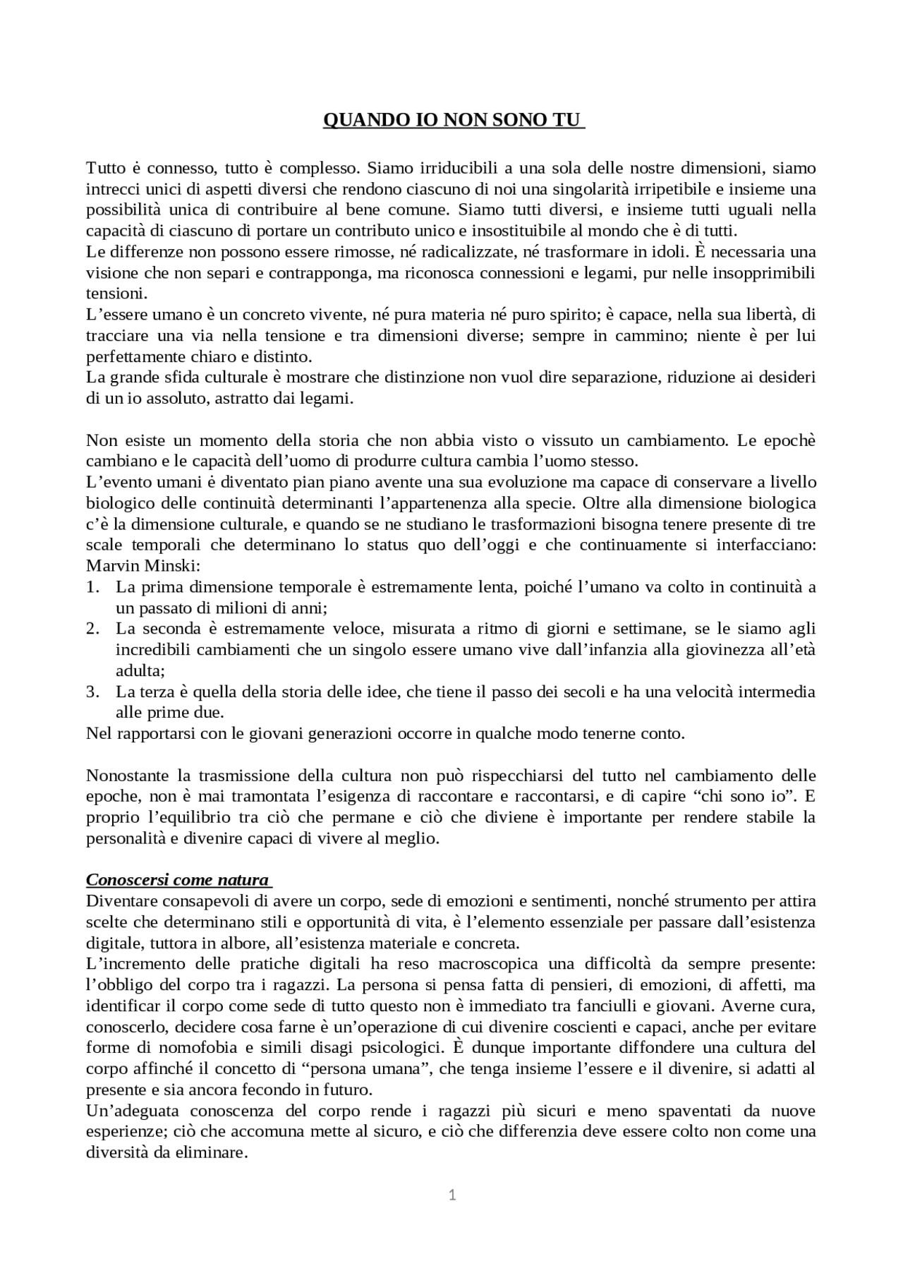 Riassunto Quando Io Non Sono Tu Docsity