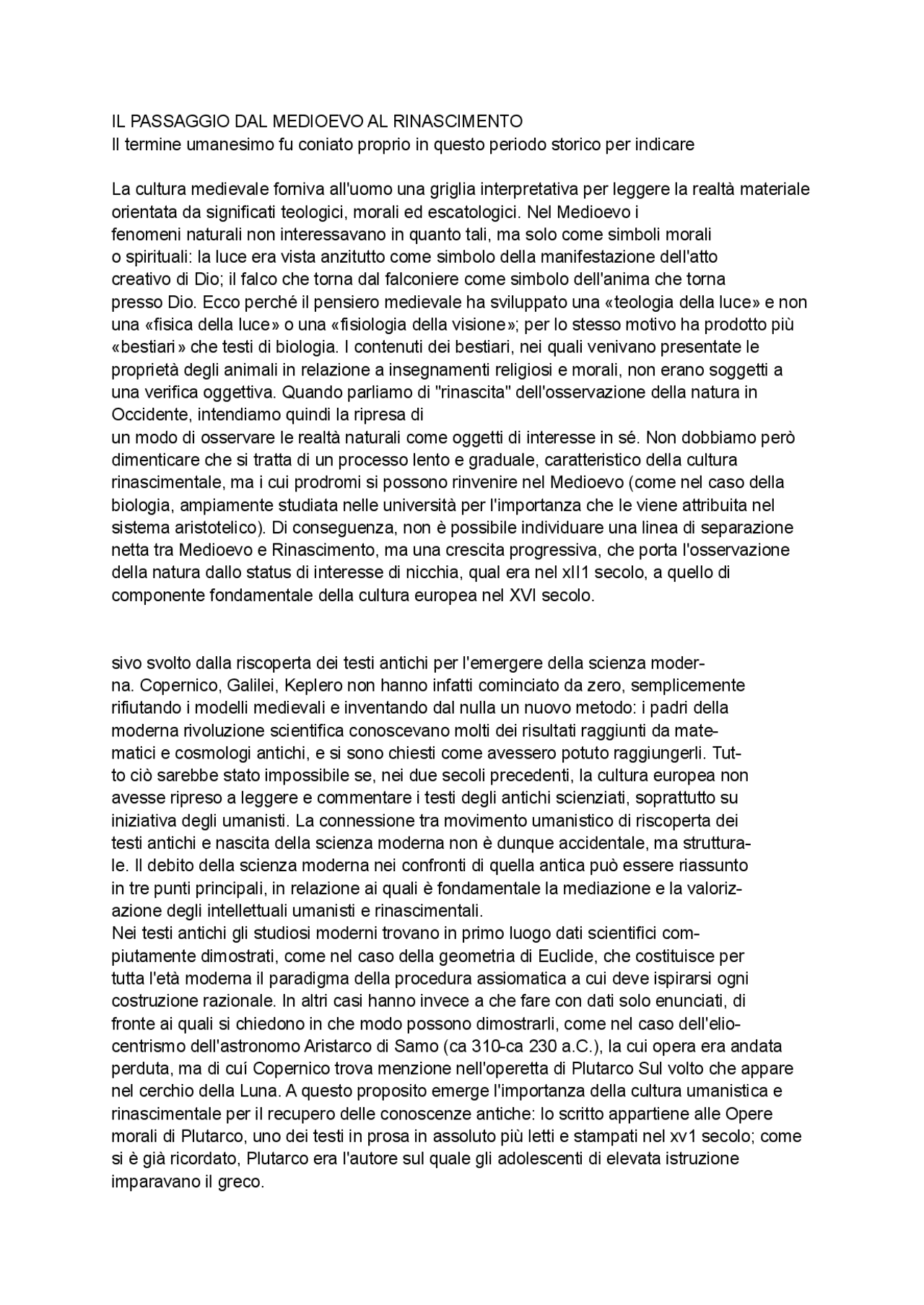 Umanesimo E Rinascimento Docsity