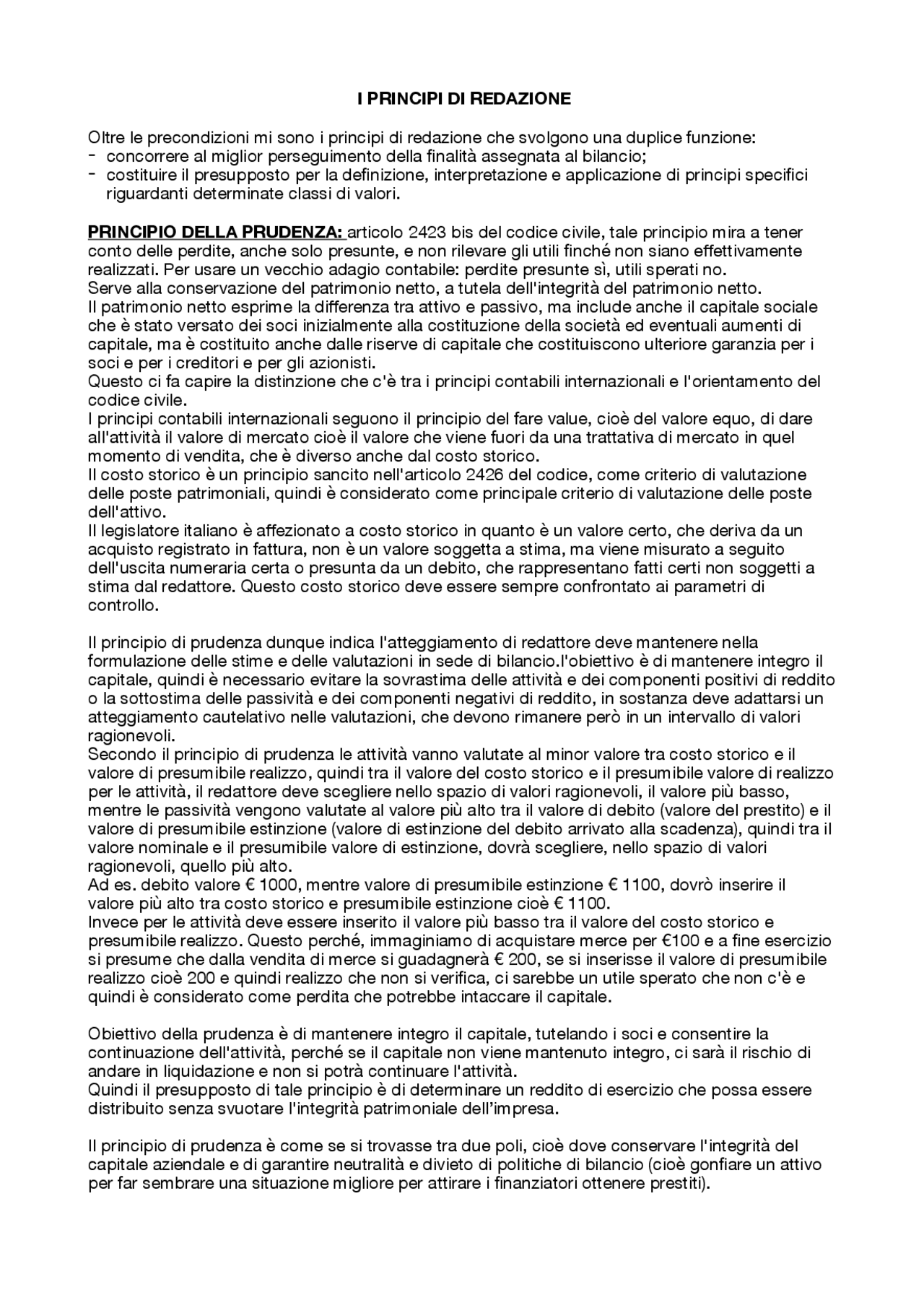 Principi Di Redazione Del Bilancio Docsity
