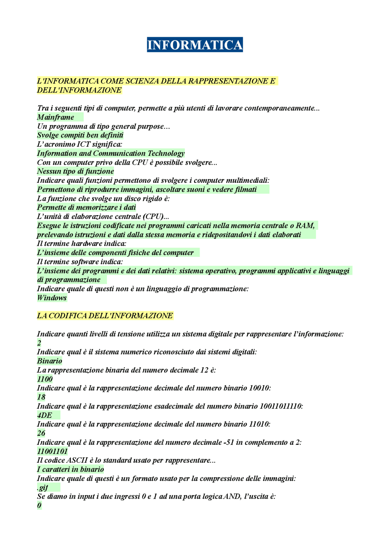 Prova Di Abilita Informatica Docsity
