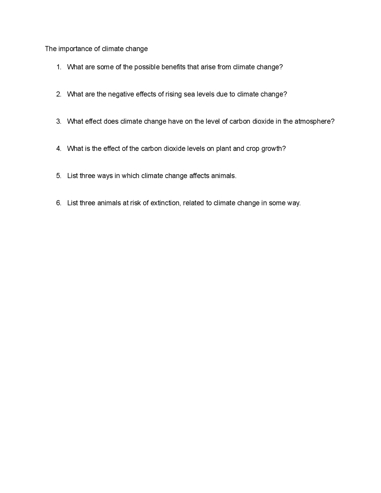 Climate Change Questions - Docsity