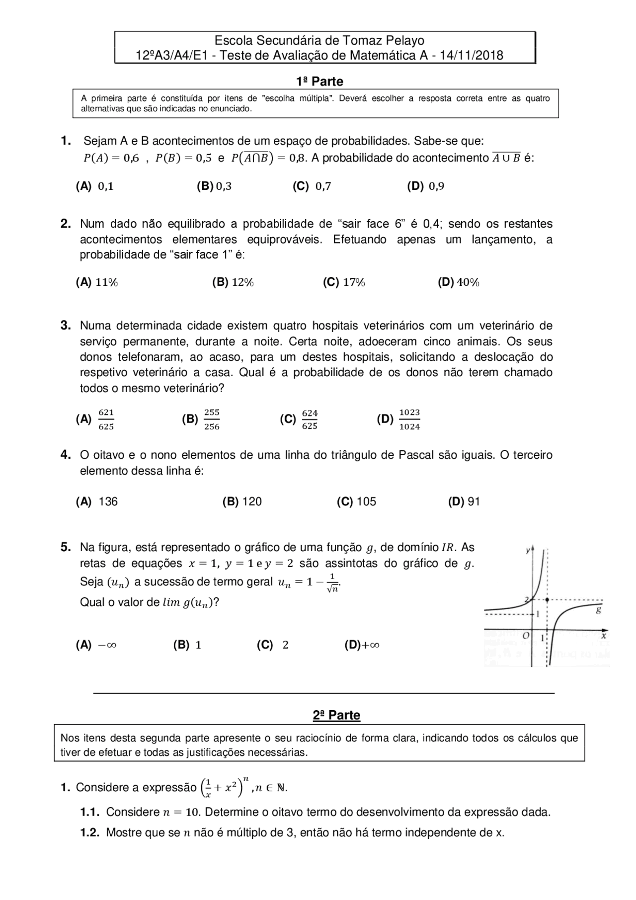 Teste 12 Ano Matemática Docsity