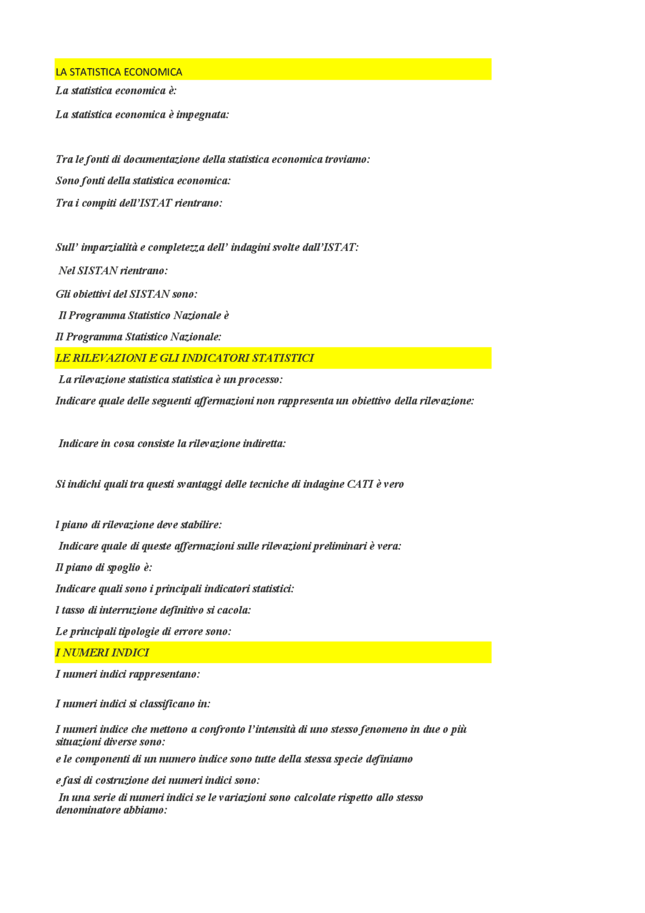 Domande E Risposte Statistica Economica Docsity