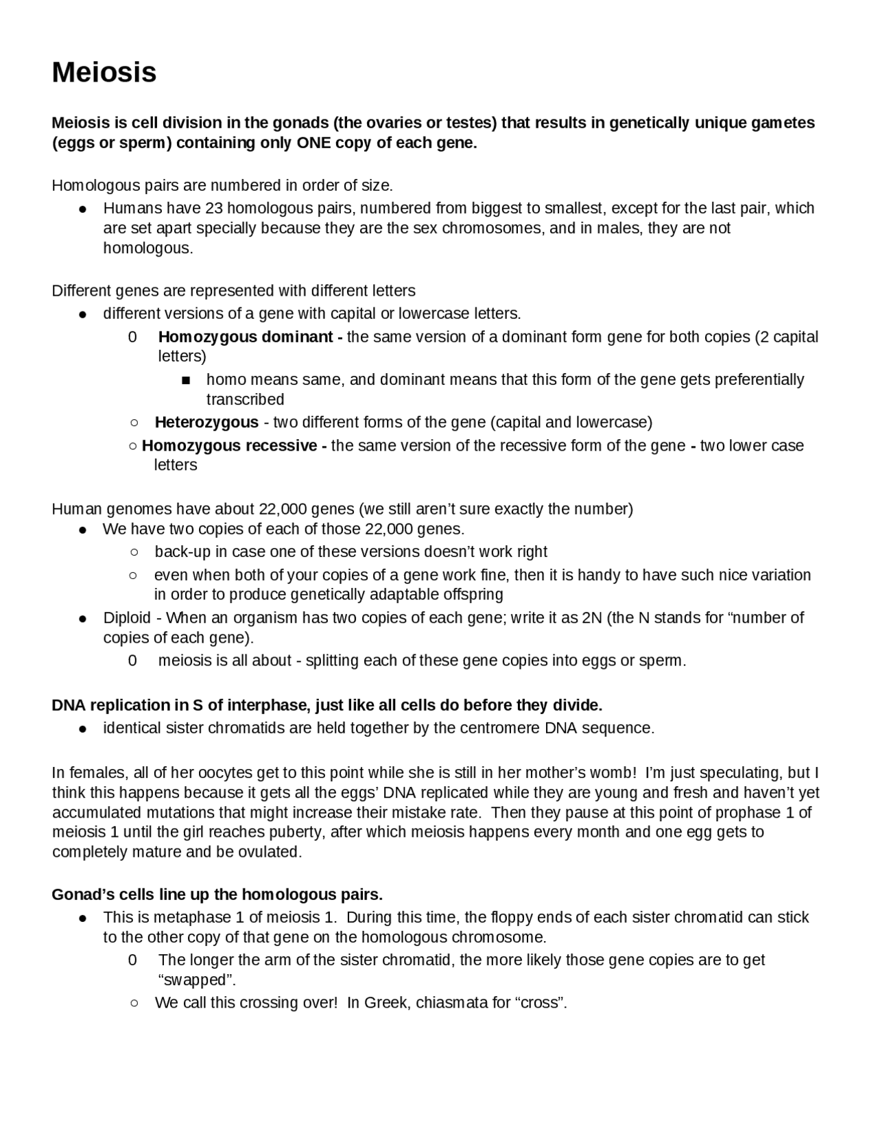 Meiosis Lecture Notes (General Biology) - Docsity