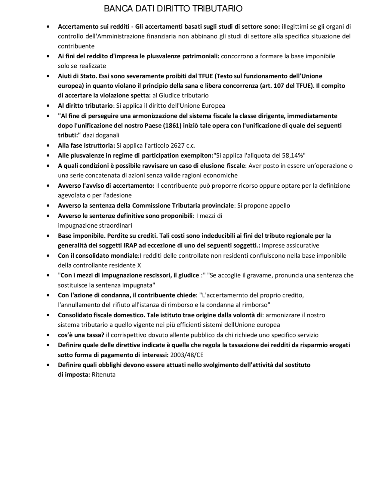 Domande Diritto Tributario - Docsity