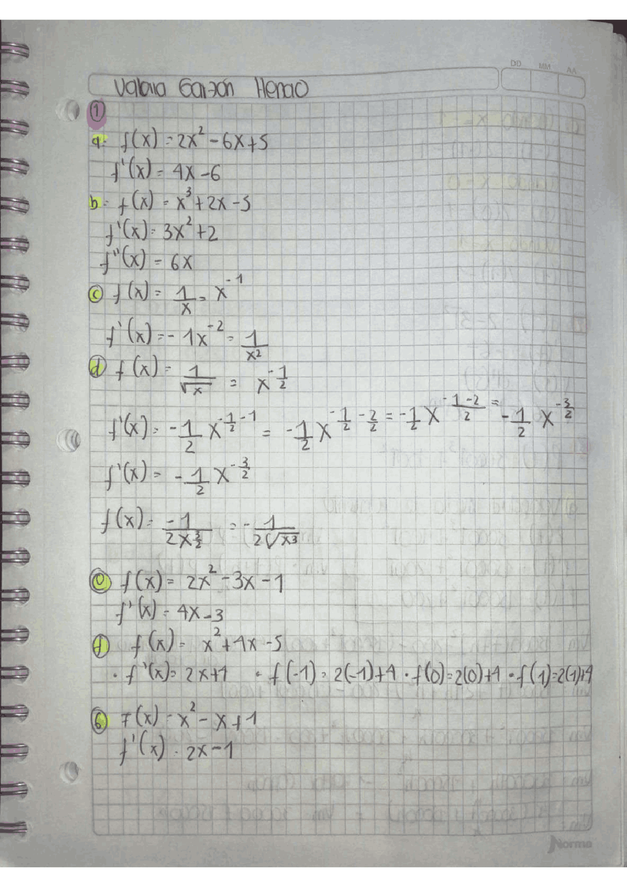 Derivadas de cacuo funcionesc - Docsity