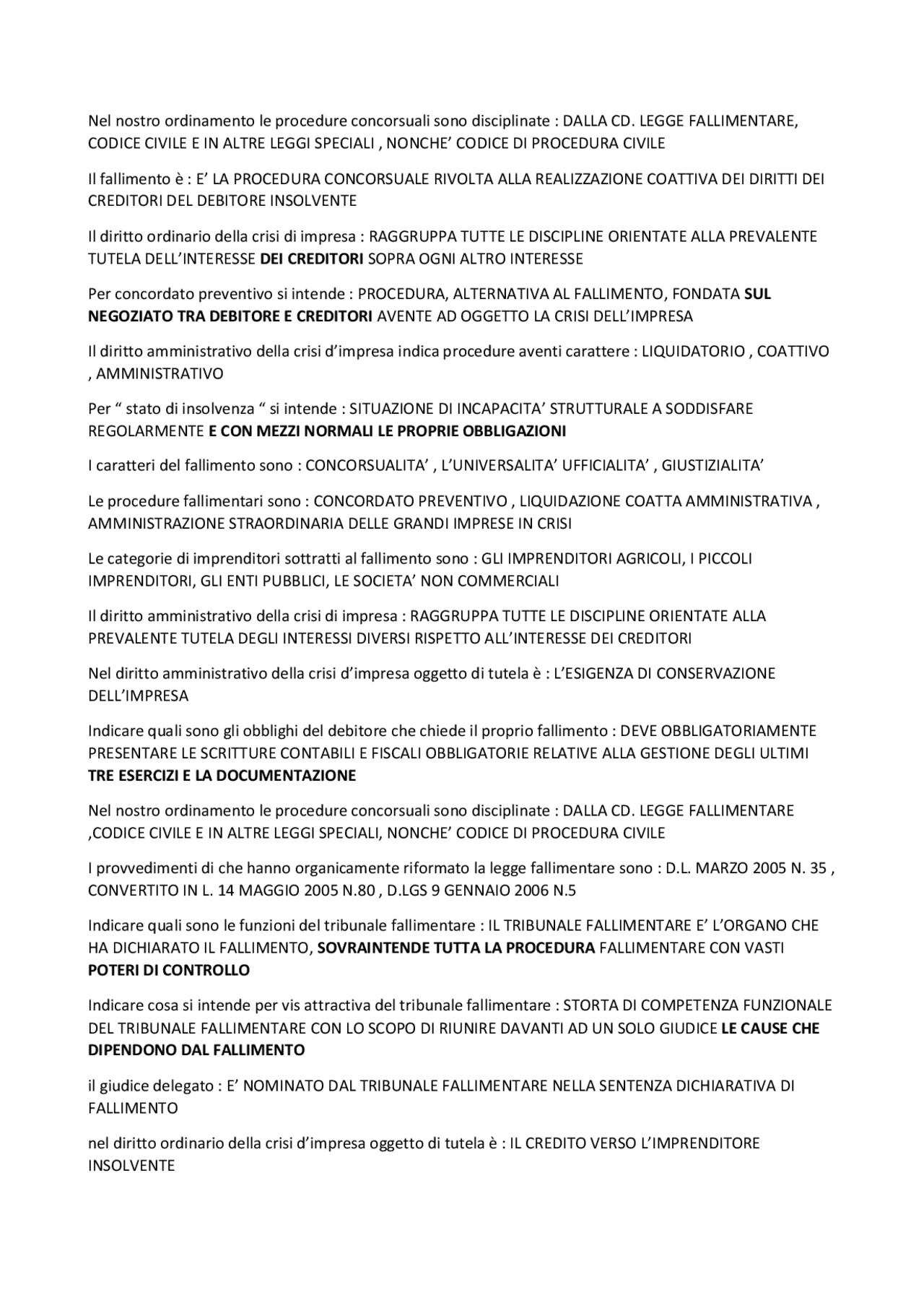 Diritto Fallimentare Unipegaso Docsity