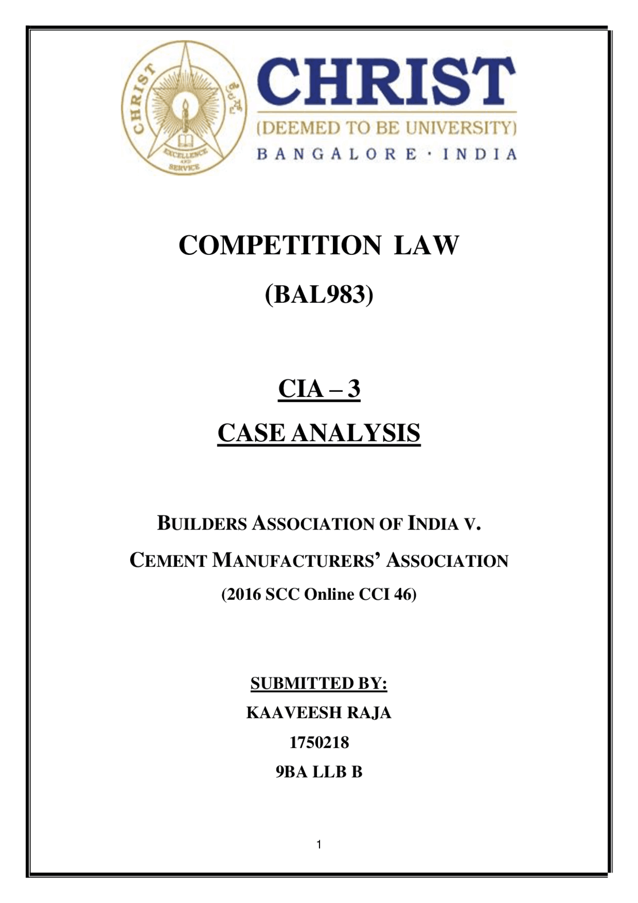 Competition law Case Analysis - Docsity