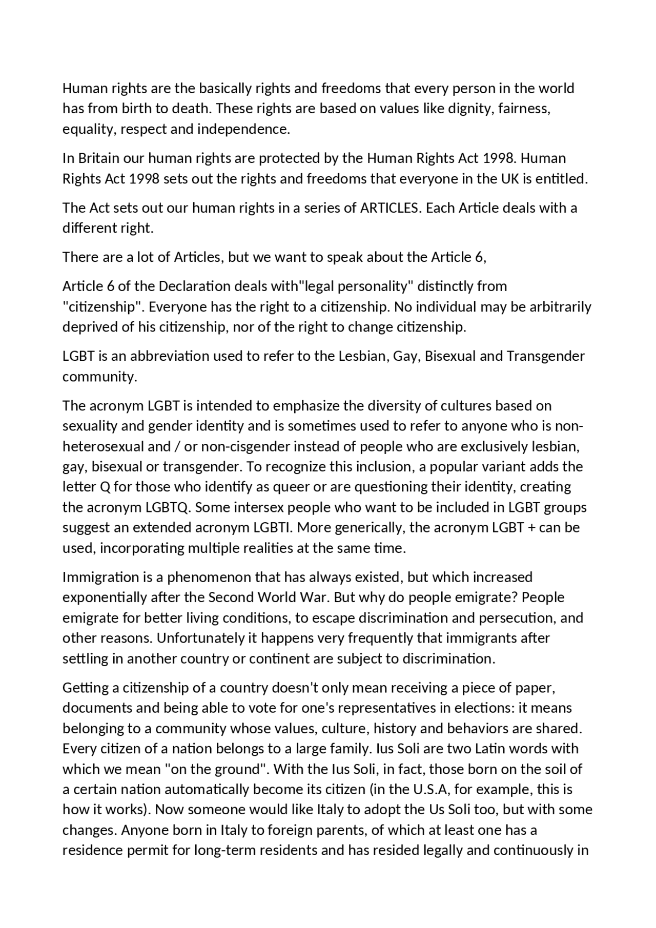 Human rights in english - Docsity