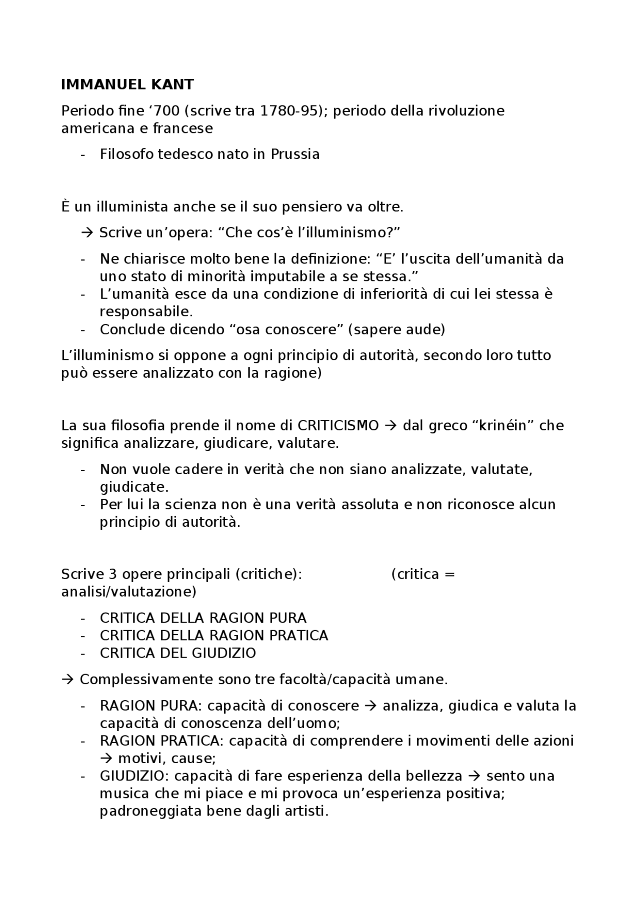 Appunti Su Immanuel Kant Docsity