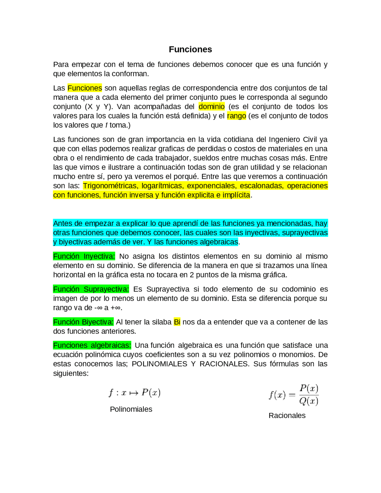 Funciones y la ING. CIVIL - Docsity