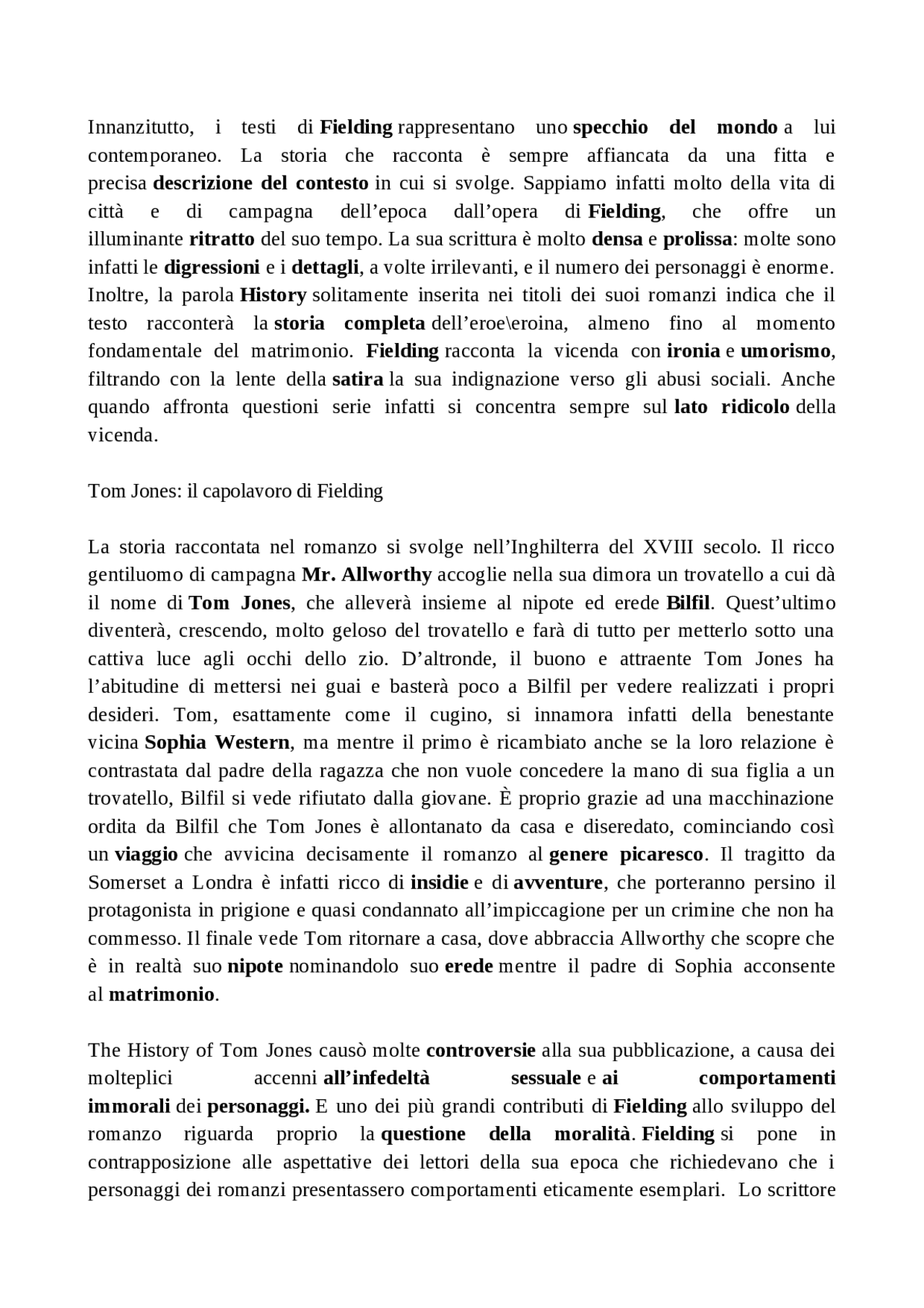 Tom Jones Di Fielding Sintesi Docsity