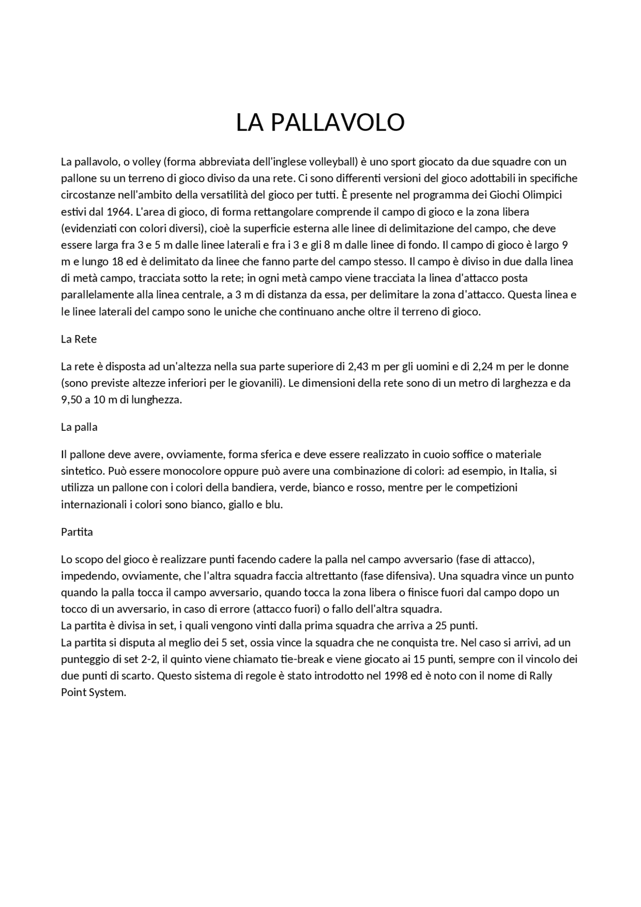 La Pallavolo Di Ieri E Di Oggi Docsity