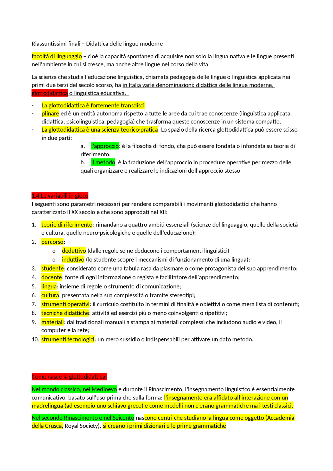 Riassunti E Appunti Del Corso Di Didattica Delle Lingue Moderne Docsity