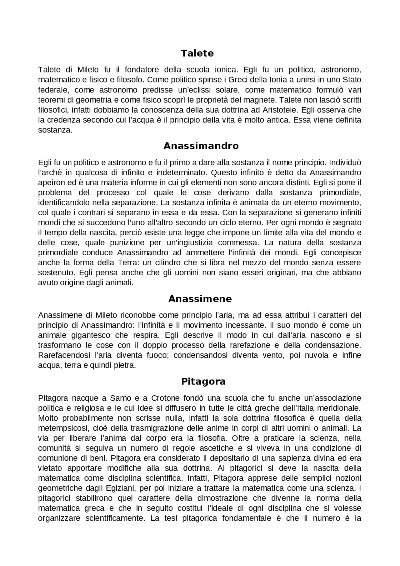 Filosofi Da Talete A Zenone Docsity