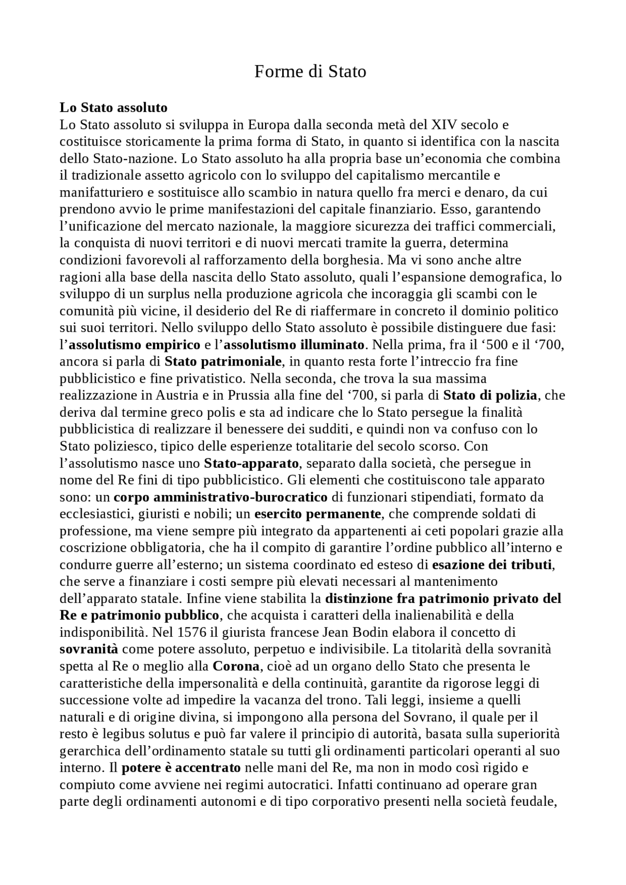 Riassunto Delle Forme Di Stato Docsity
