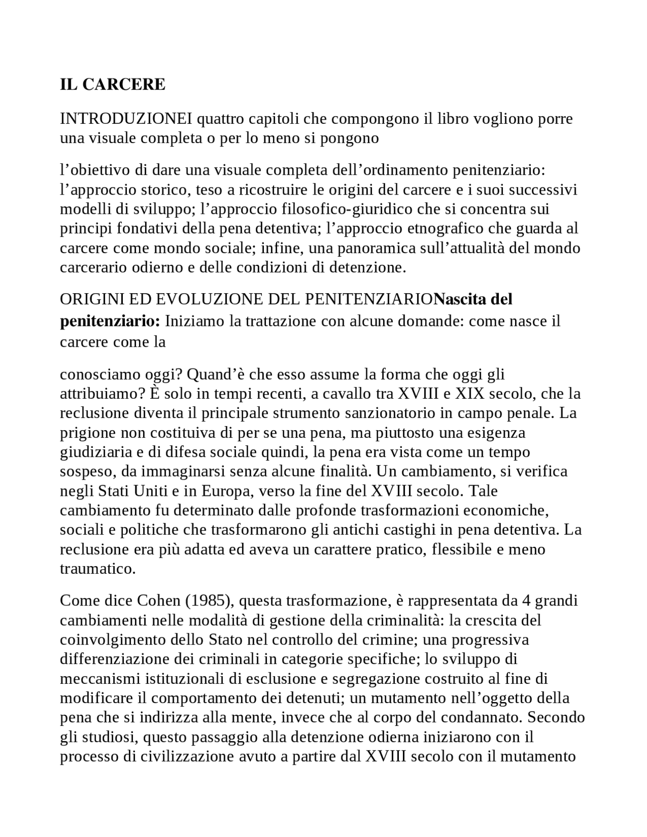 Riassunto Sintetico Del Libro Il Carcere Docsity