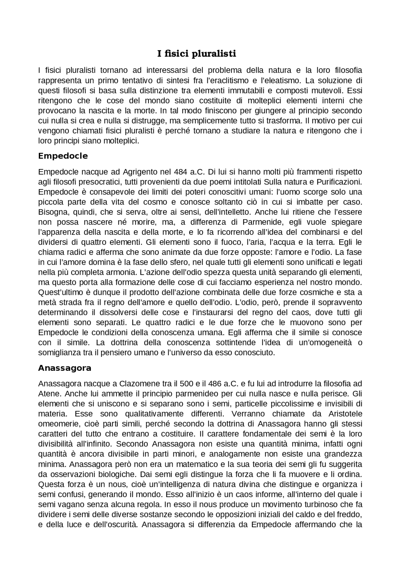 I Fisici Pluralisti Docsity