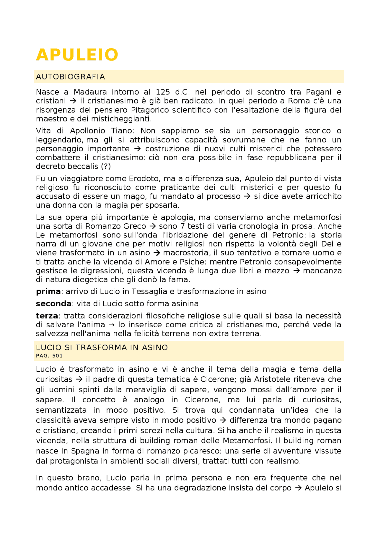 Apuleio Appunti Presi In Classe Docsity