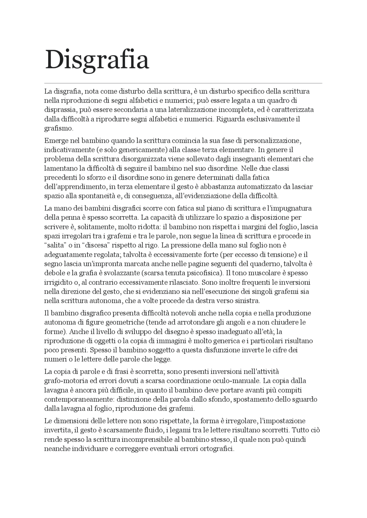 Appunti Sulla Disgrafia Dsa Appunti Di Psicologia Docsity